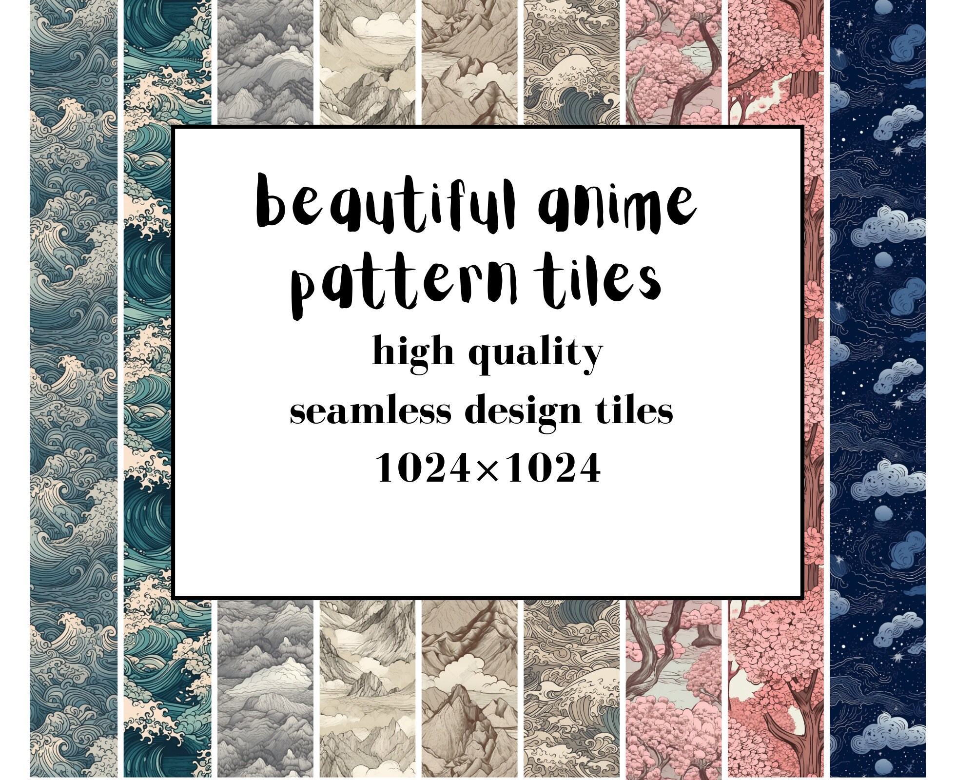 9 Anime Illustrations, Paper Design, Seamless Patterns, Digital Paper ...