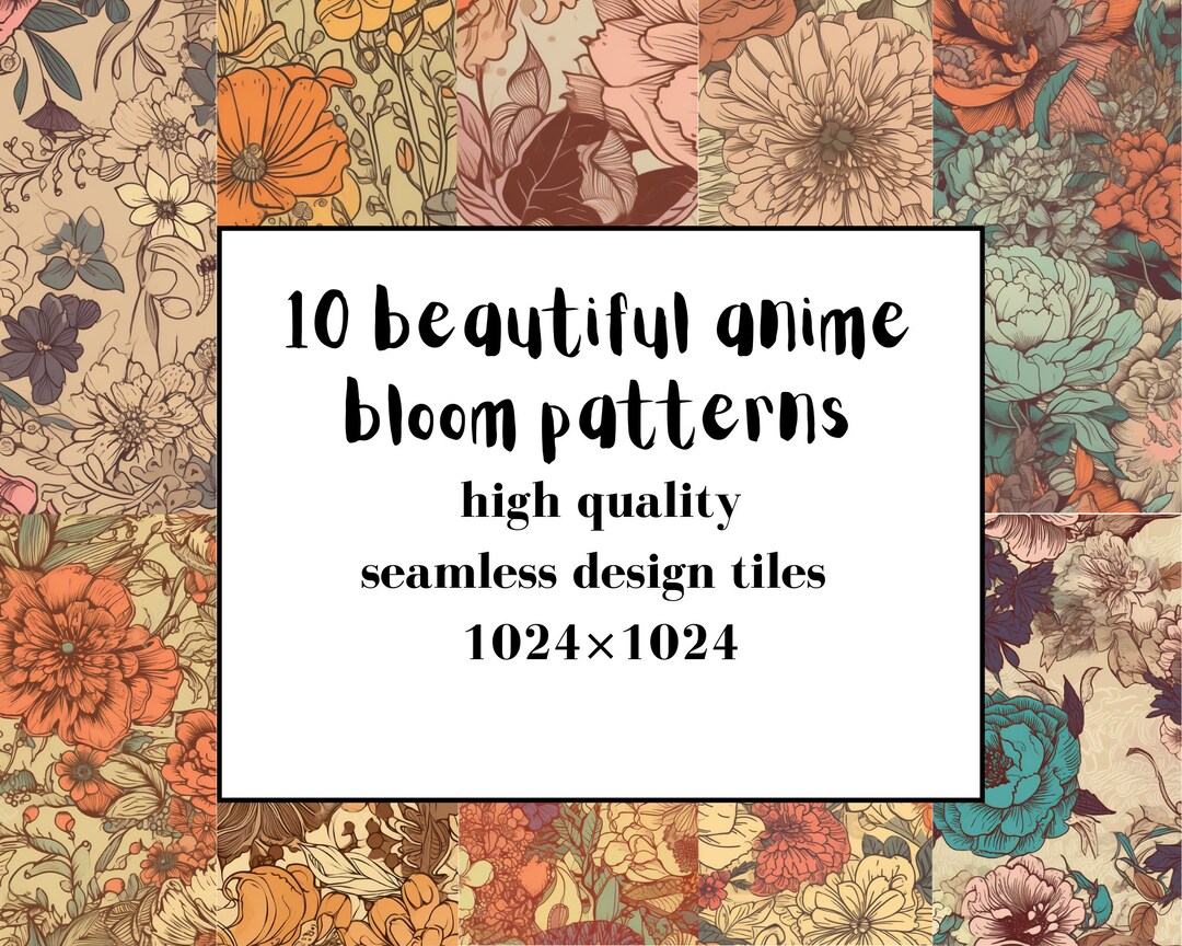 Seamless Anime Bloom Pattern, Anime Flowers, Digital Paper, Seamless ...