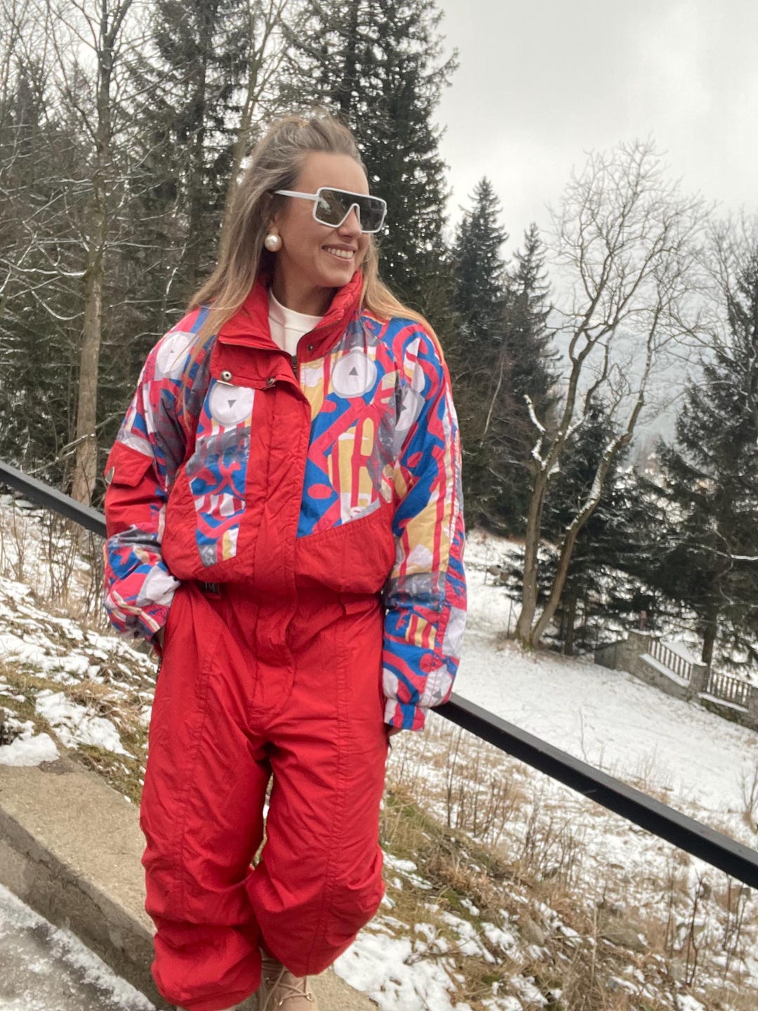 Vintage Red 80s 90s Winter Ski Jumpsuit Colorful Oversized Suit ...