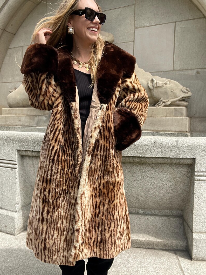 Vintage Leopard Print Genuine Fur Coat Long Luxury Glam Jacket Animal ...