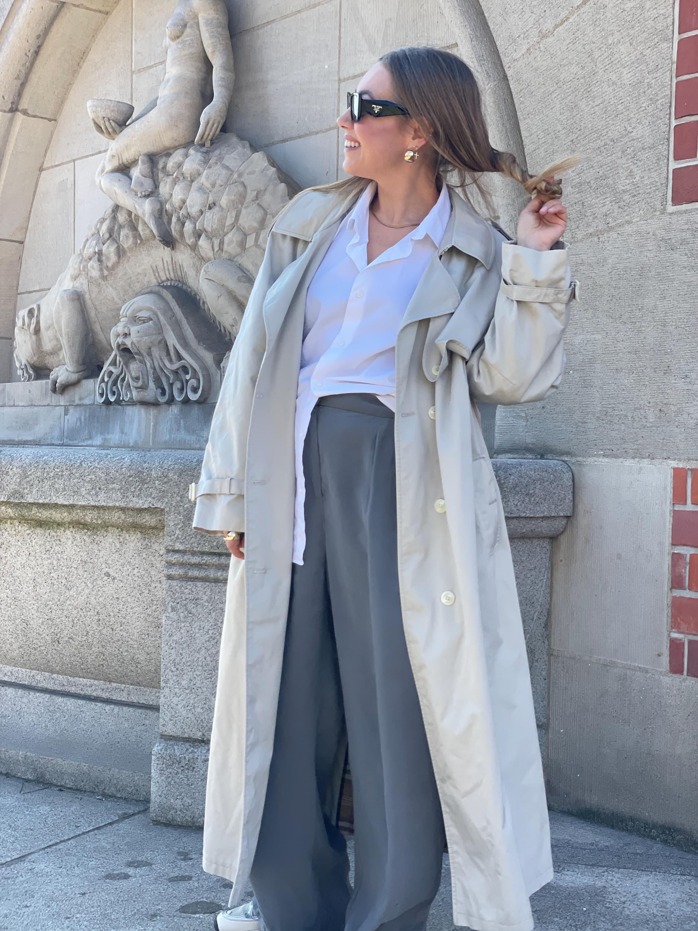 Unique Light Grey Cold Beige Trench Coat Parka Vintage Jacket Overcoat ...