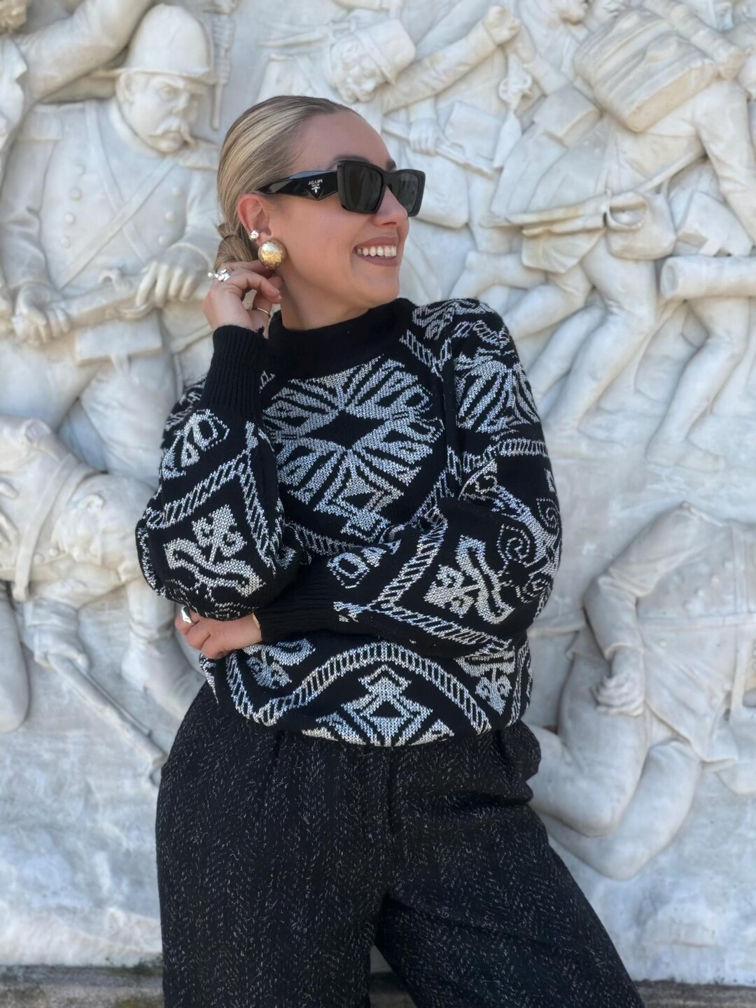 Vintage Woman Sweater | Retro Black Silver Pulower |oldschool Jumper ...