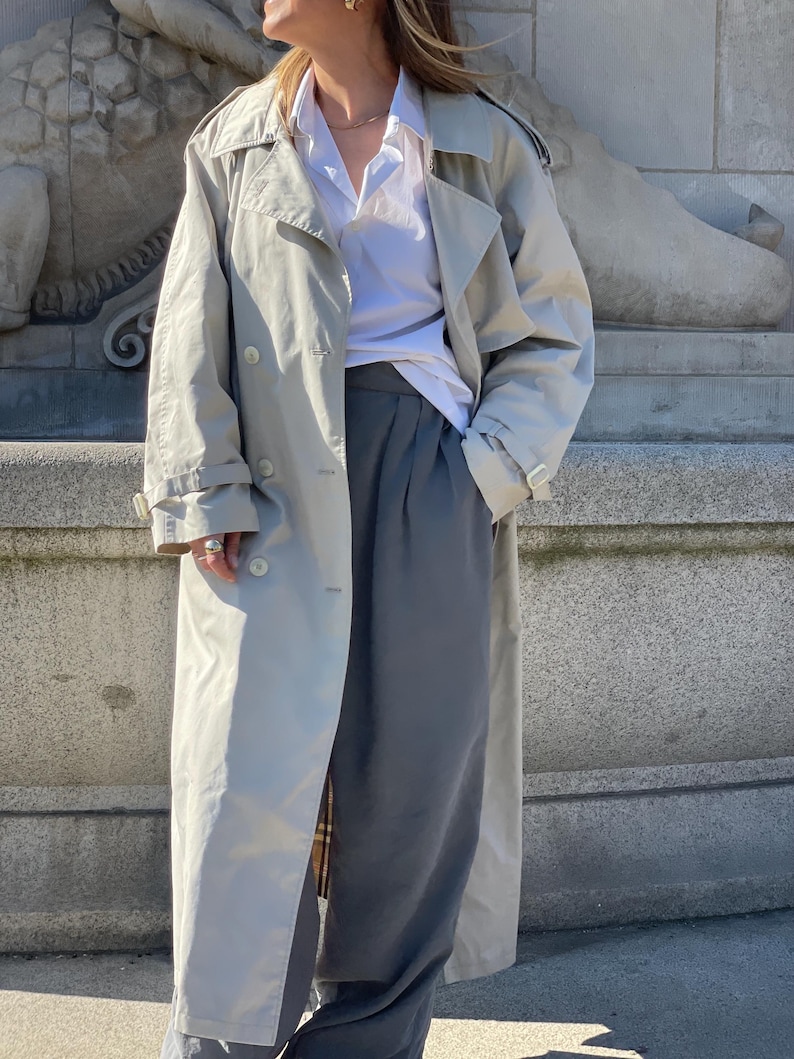 Unique Light Grey Cold Beige Trench Coat Parka Vintage Jacket Overcoat ...