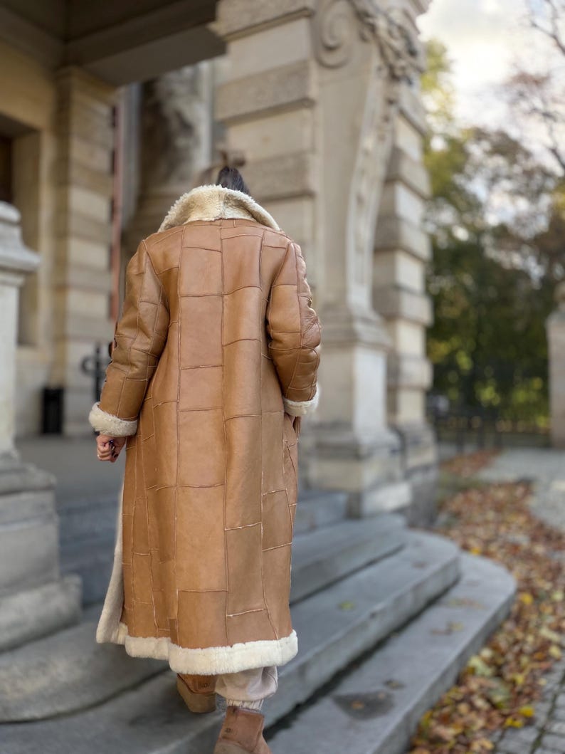 Long Women’s Sheepskin Vintage Shearling Maxi Coat: Camel Beige ...