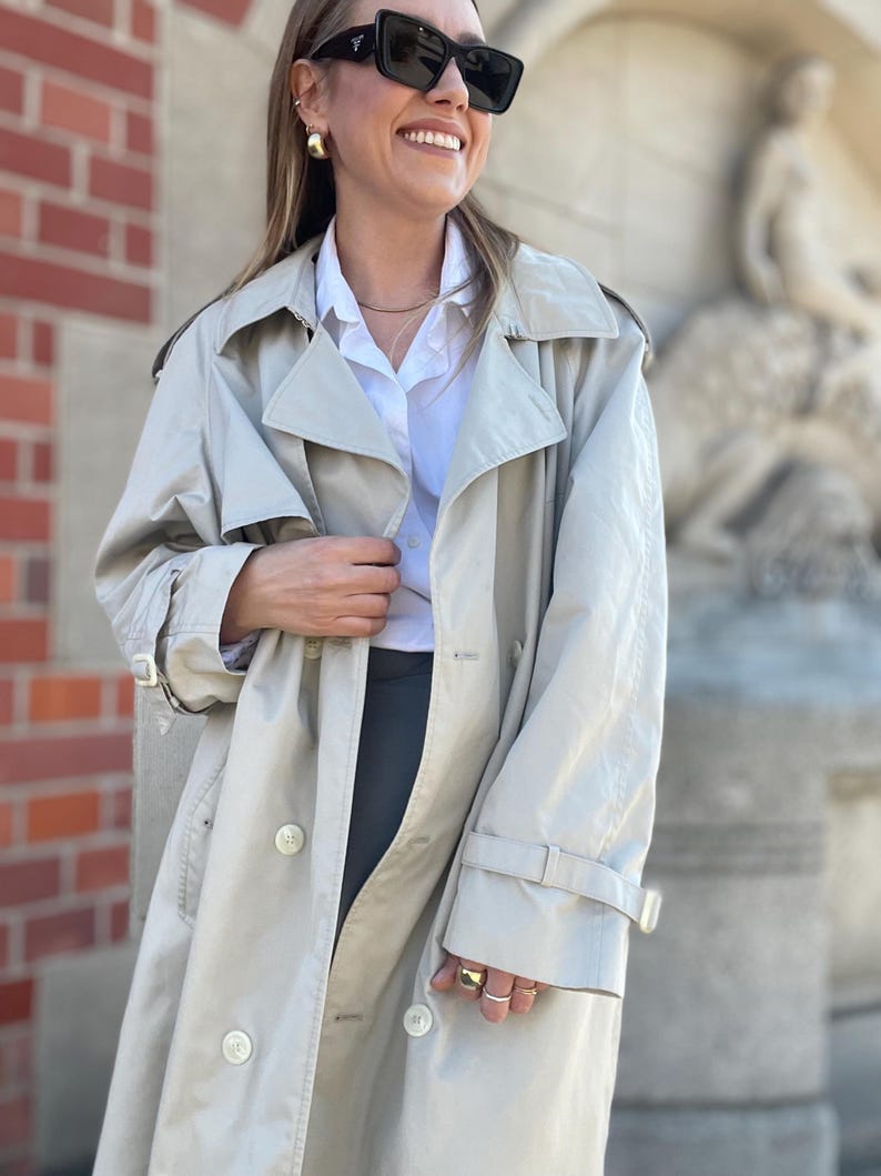 Unique Light Grey Cold Beige Trench Coat Parka Vintage Jacket Overcoat ...
