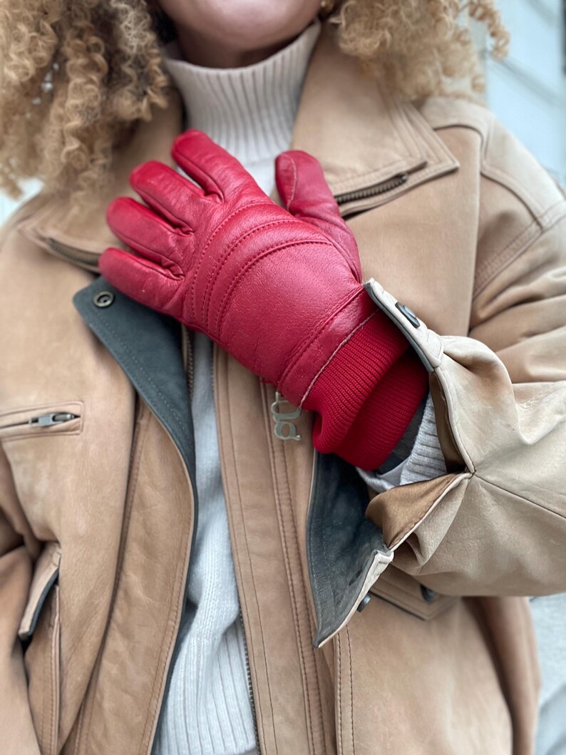 Grandoe Big Red Natural Real Genuine Leather Natural Woman Gloves Ladies With Logo Vintage Gift ...
