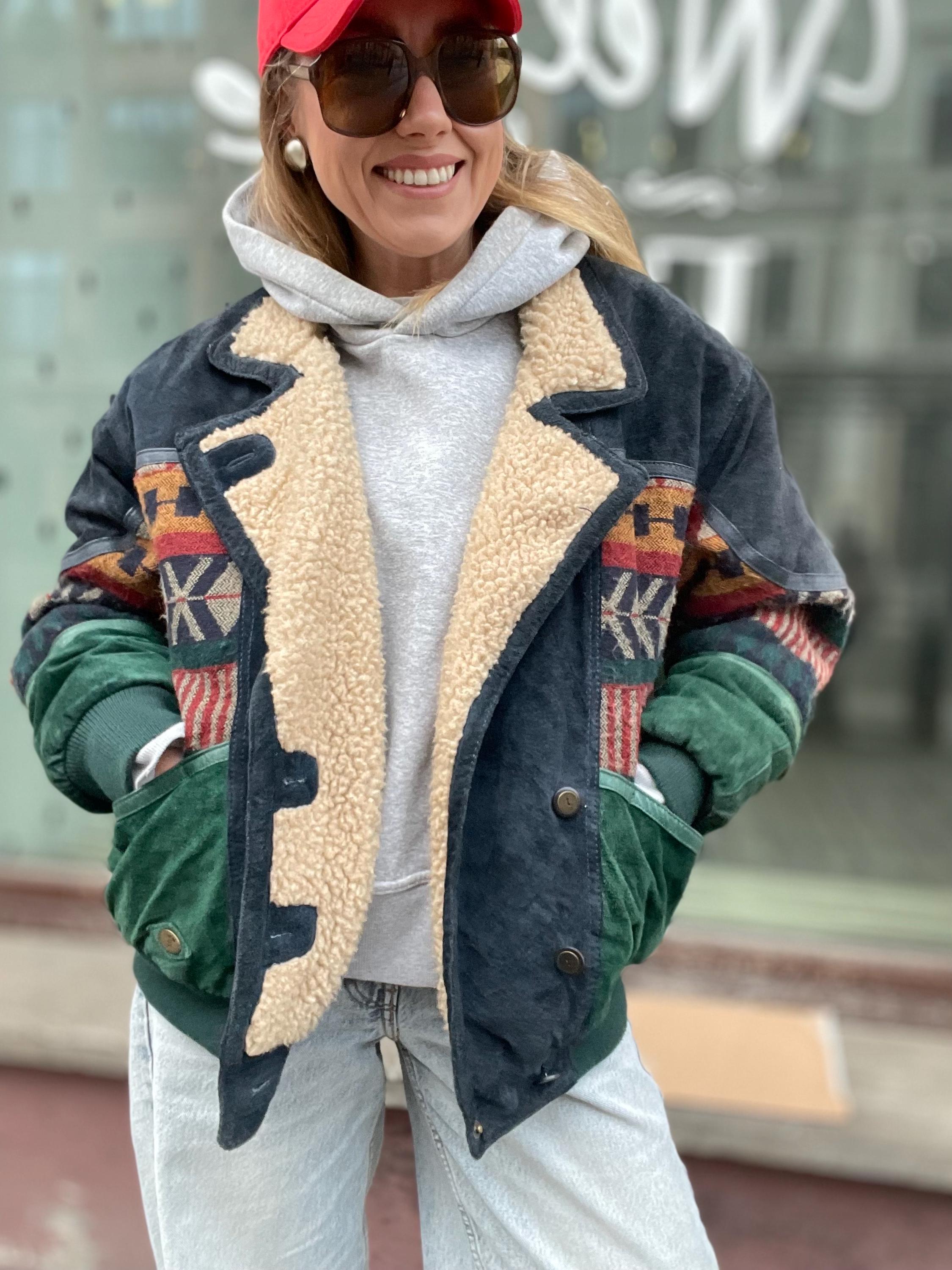 Vintage Oldschool Aztec Jacket Bomber Suede Unique Sherpa Genuine ...