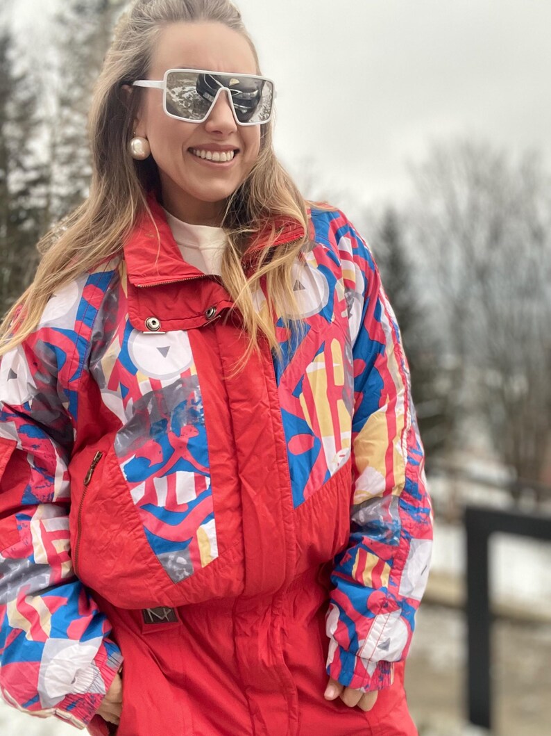 Vintage Red 80s 90s Winter Ski Jumpsuit Colorful Oversized Suit ...