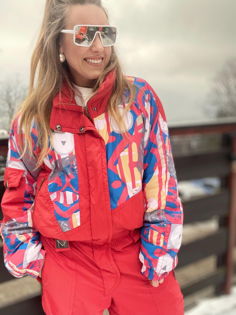 Vintage Red 80s 90s Winter Ski Jumpsuit Colorful Oversized Suit ...
