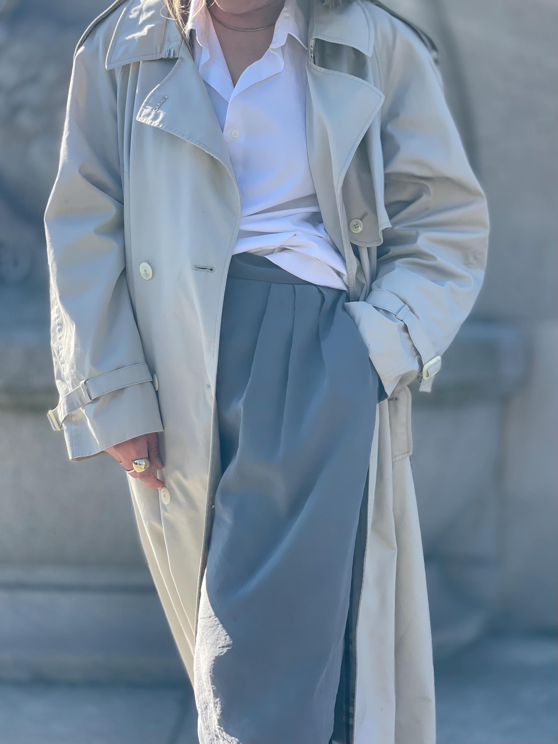 Unique Light Grey Cold Beige Trench Coat Parka Vintage Jacket Overcoat ...