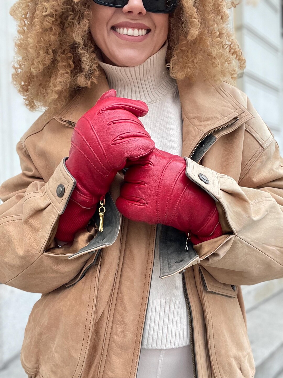 Grandoe Big Red Natural Real Genuine Leather Natural Woman Gloves ...