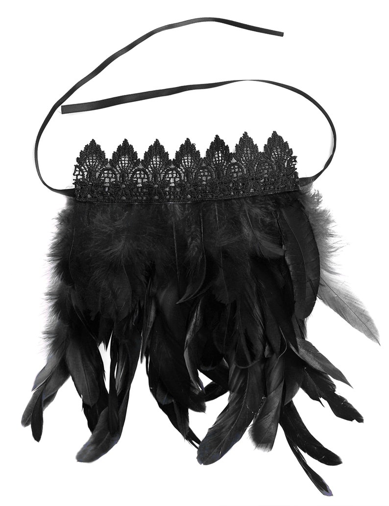 2 Pcs Gothic Lace Feather Gloves Wrist Cuffs Feather Fingerless Elbow ...