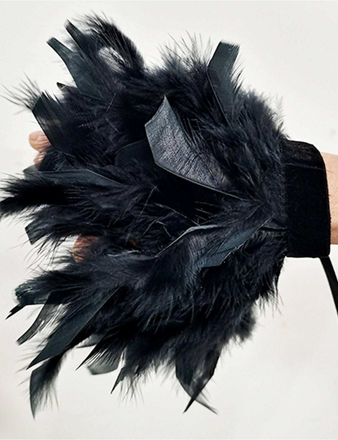 Gothic Women's Lace Feather Gloves Feather Wrist Cuffs Feather ...