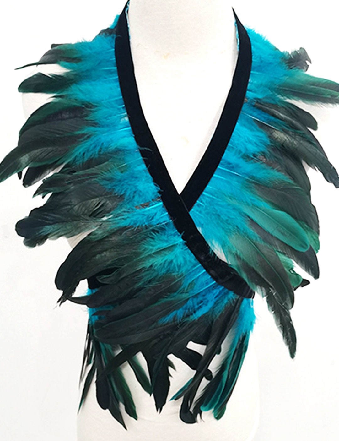Gothic Women Black Rooster Feather Shawl Cape Feather Punk Halloween ...