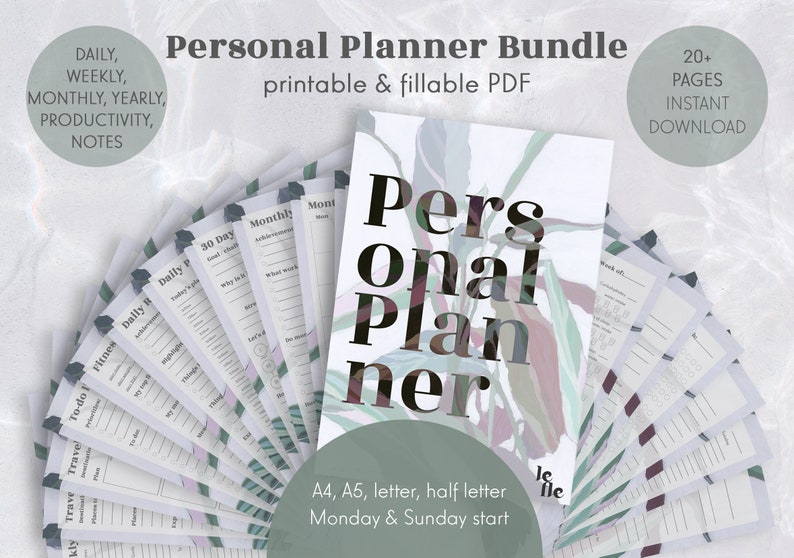 Printable and Fillable Planner, Personal Planner Bundle, Daily, Weekly ...