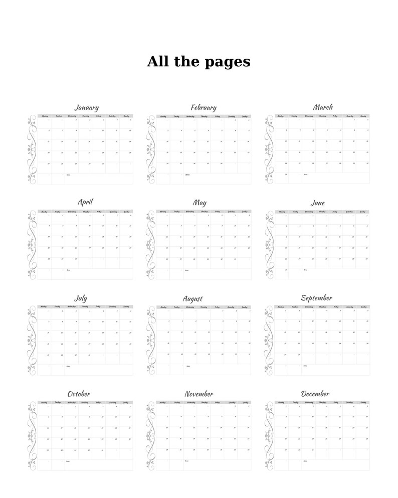 2025 Simple Monthly Planner Elegant Calendar, Monday Start A4, A5 and ...