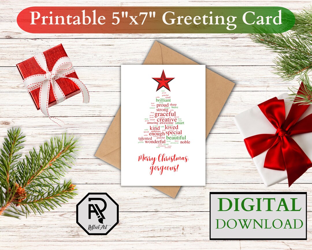 Romantic Merry Christmas, Digital Instant Download Card, DIY Printable ...