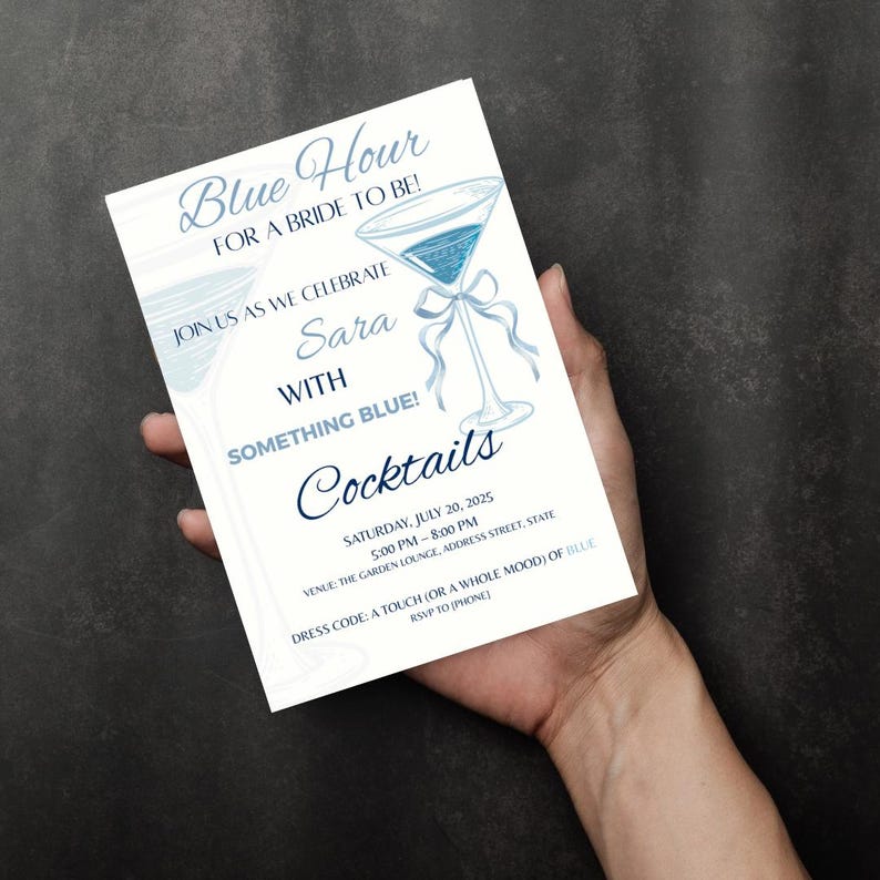 Something Blue Bridal Shower Invitation: Blue Hour Cocktail Party ...