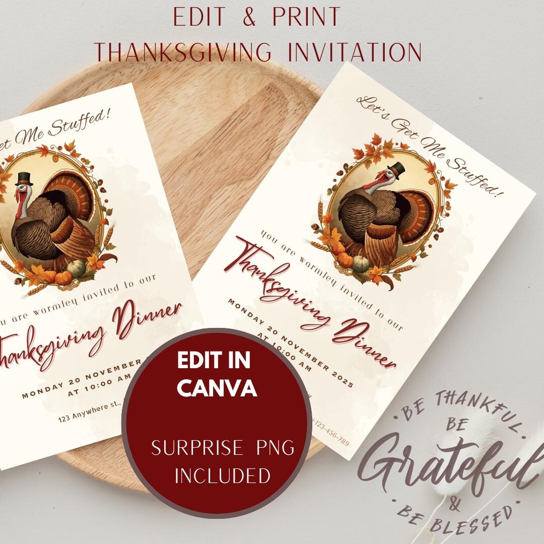 Editable Thanksgiving Turkey Invitation • “let’s Get Me Stuffed” Turkey ...