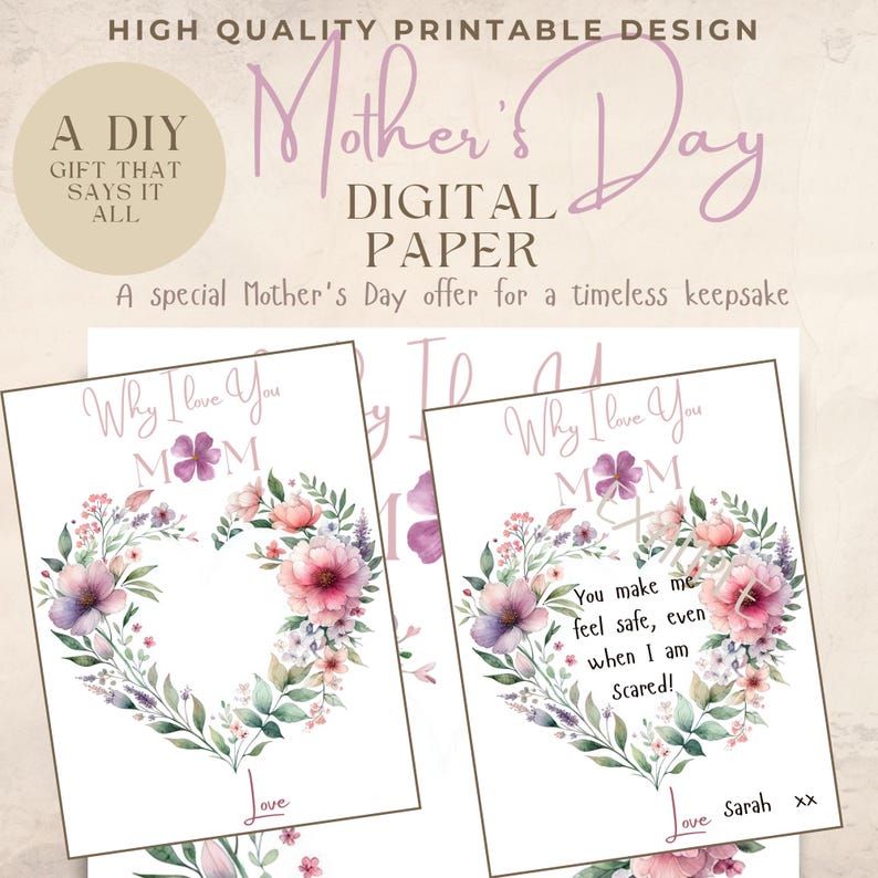 Mother's Day Printable: Floral Heart Keepsake (digital Download) - Etsy