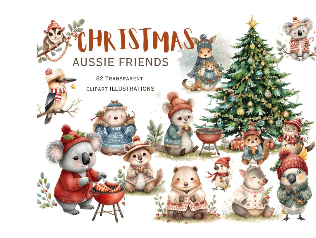 Aussie Christmas Koala Clipart – Cute Australian Animals in Festive ...