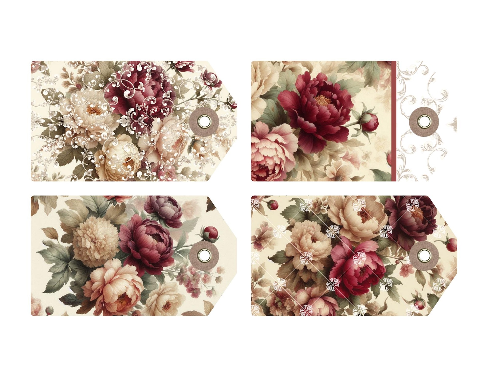 Vintage Peony Tags & Envelopes Set – Printable Floral Stationery PDF ...