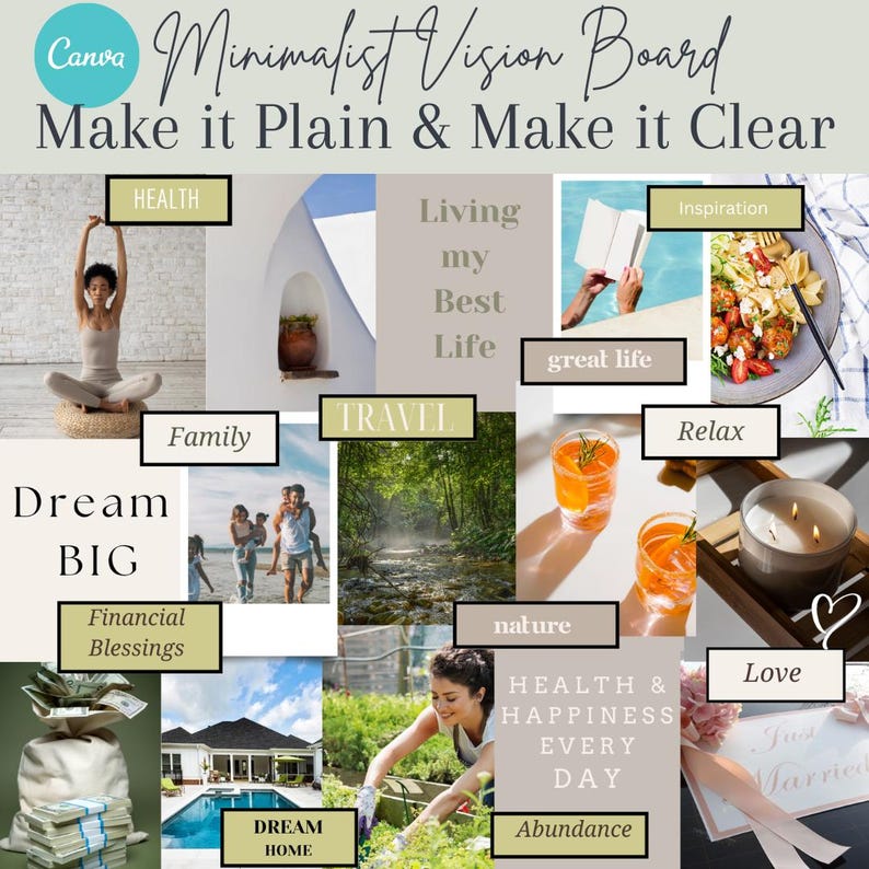 Vision Board Printable | Digital Download | Canva Template | Goal ...