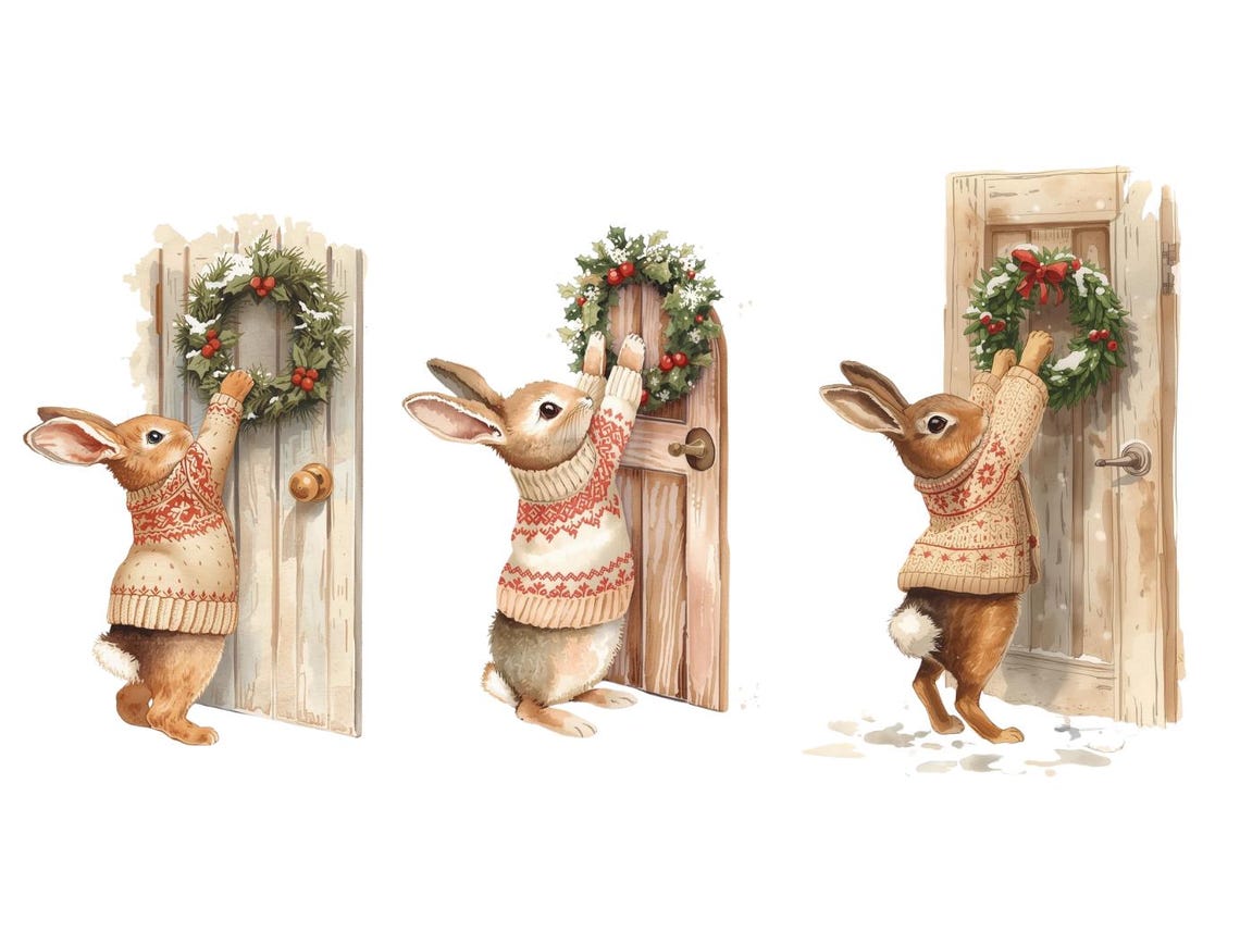 Christmas Bunny Clipart Set – 59 Cozy Winter Bunny Illustrations ...