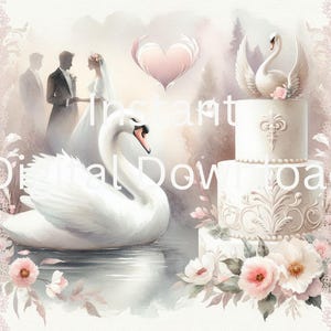 Wedding Swan Digital Paper - Elegant Swan Printable – Wedding Wall Art ...