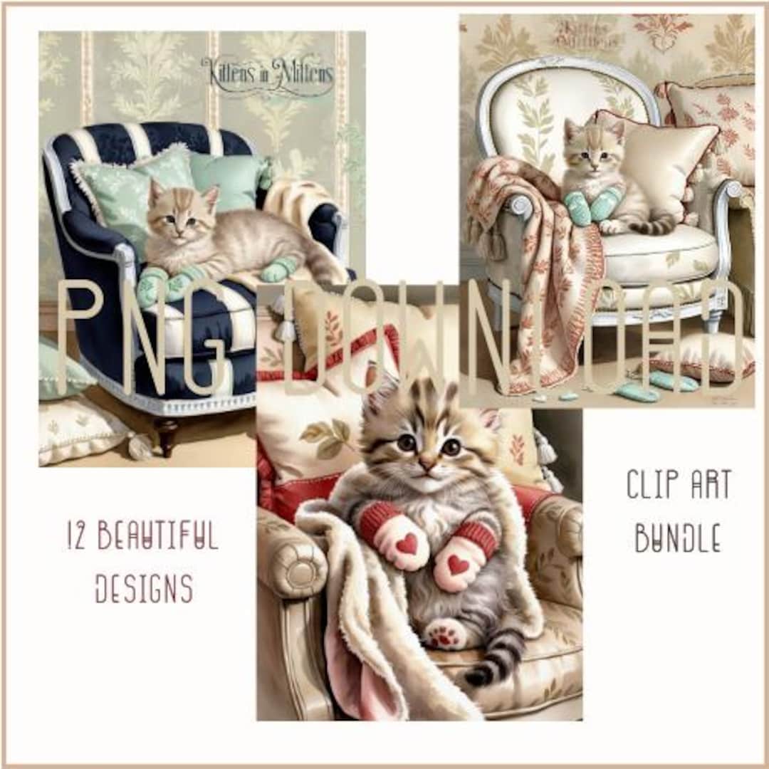 Valentine's Day Printable Cute Kittens - Cozy Cats - Winter Kitten ...