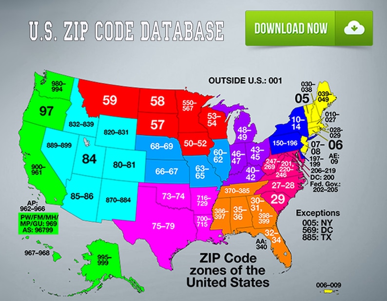 U.S. Zip Code (postal Code) Database - Etsy