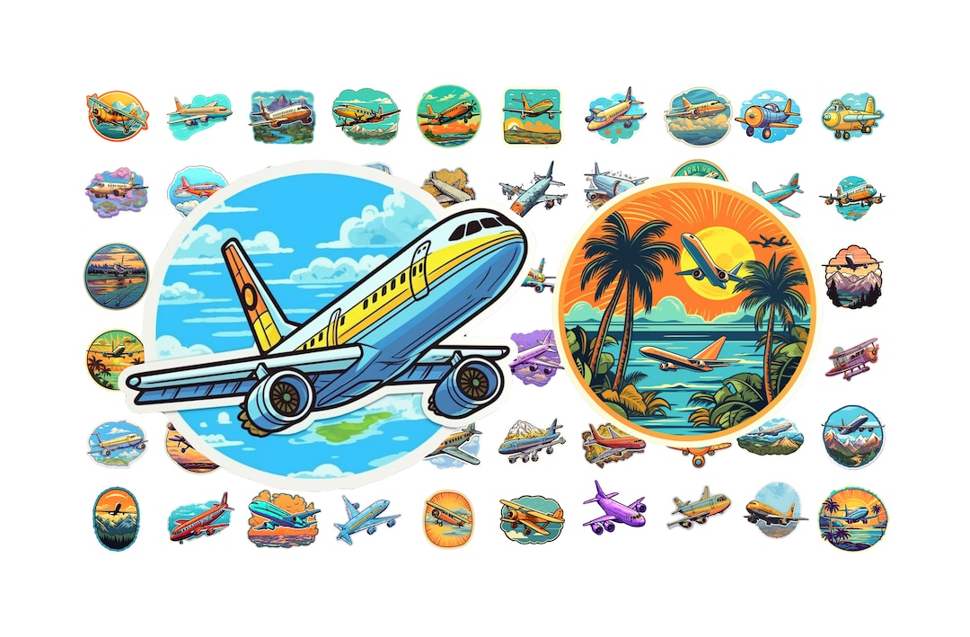 Airplane Travel Stickers, 56 Stickers, for Download, Die Cut ...