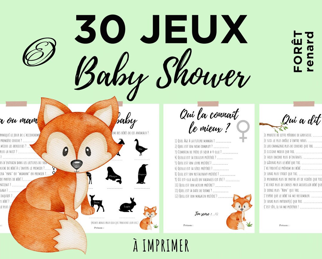30 "fox" Baby Shower Games and Activities - in French to Print, to ...