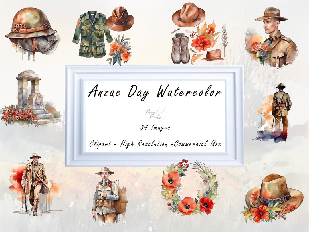 Anzac Day Watercolor Clipart, Heartfelt Australian Military Remembrance ...