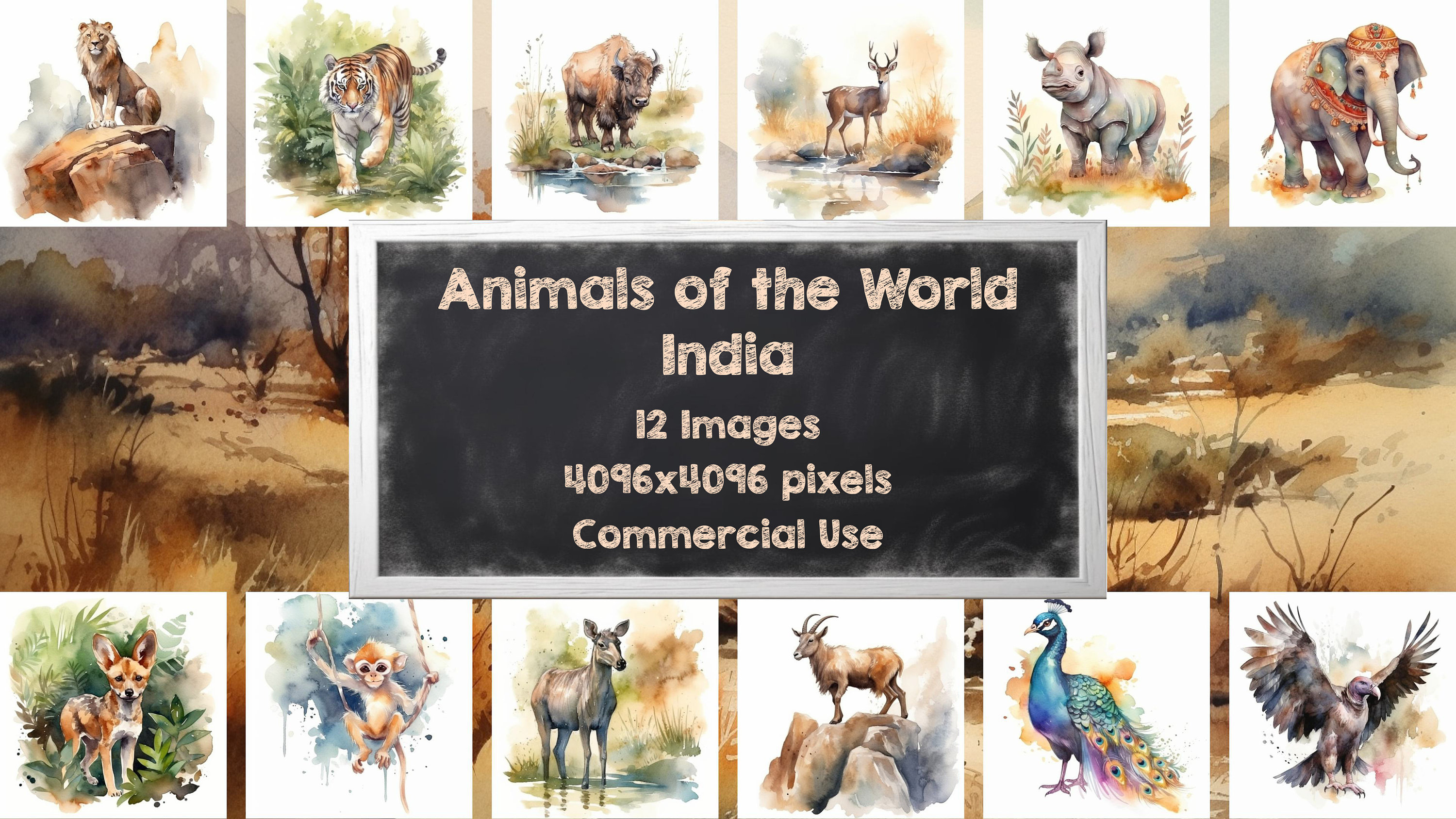 Wildlife Art Prints Animals of India Instant Download Watercolors ...