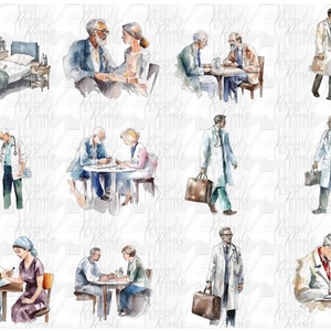 28 Doctors Watercolor Clipart PNG Set, Hospital Themed Clipart With ...