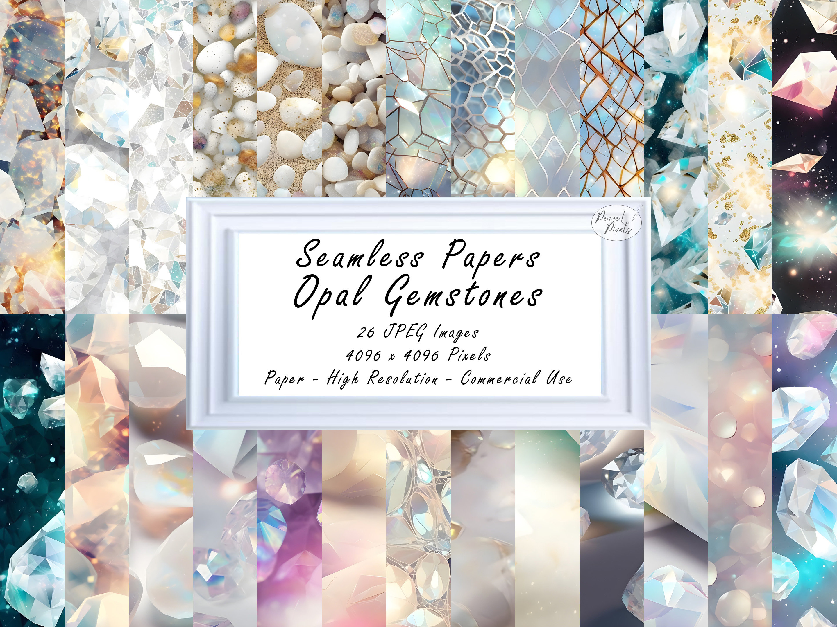 Opal Gemstone Mixed Styles Seamless Digital Paper - Multicolored Jewel ...