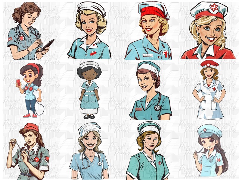 Cute Female Nurses Clipart PNG Set, 32 Colorful Woman Healthcare ...