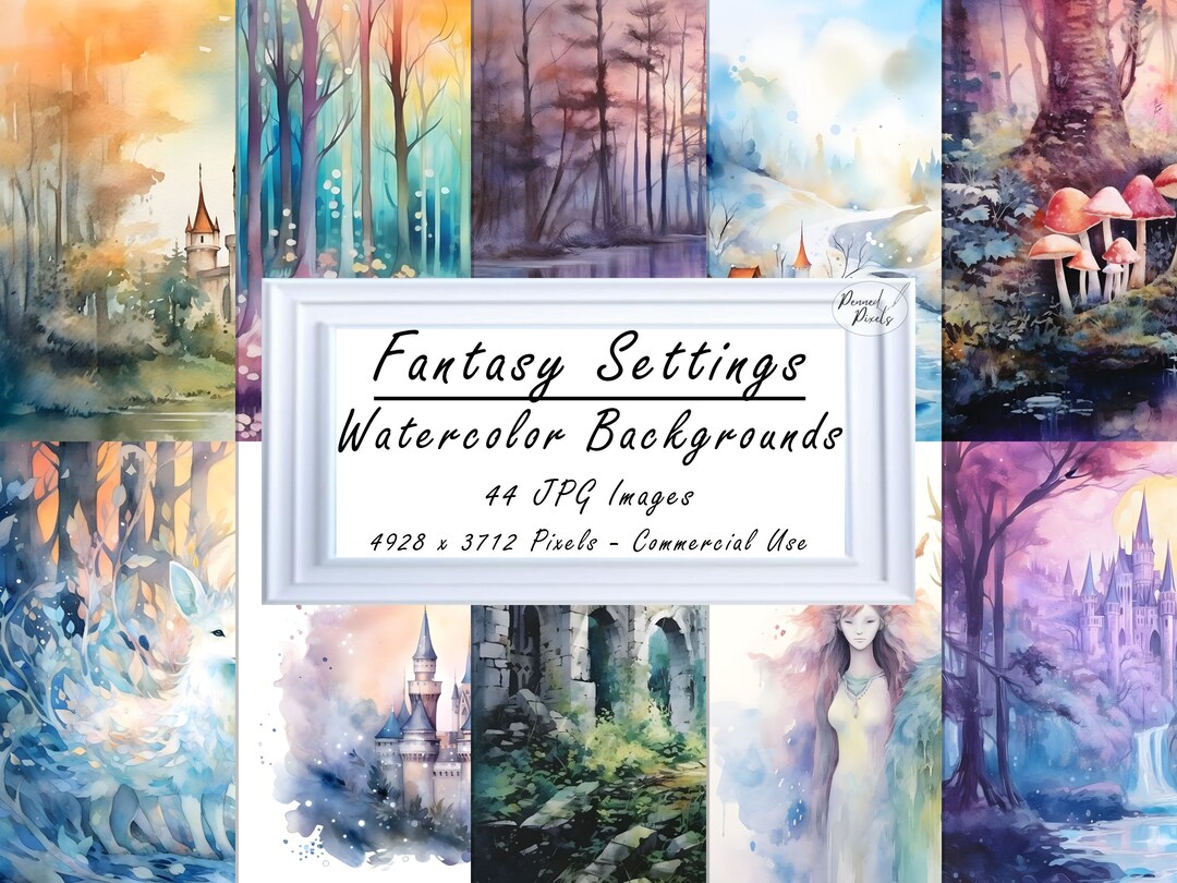 Fantasy Watercolor Backgrounds - 44 Hi-res JPG - Mystical Castles ...