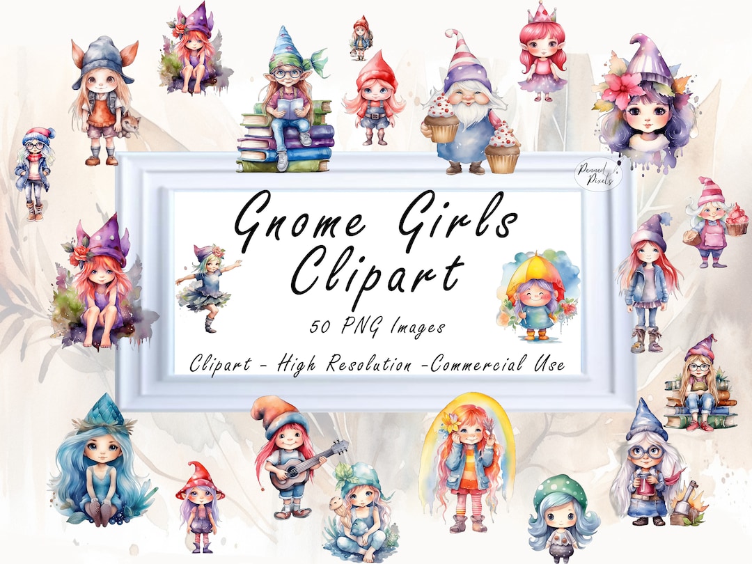Gnome Girls Clipart - 50 Cute Female Gnome Clipart Bundle, Gnome PNG ...