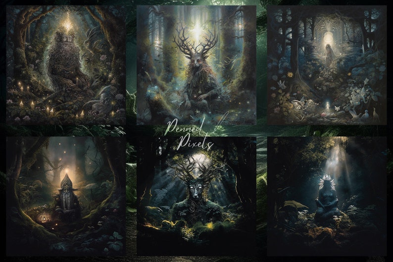 Woodland Gods Digital Paper - Ethereal Mystic Earthy Fantasy Forest ...
