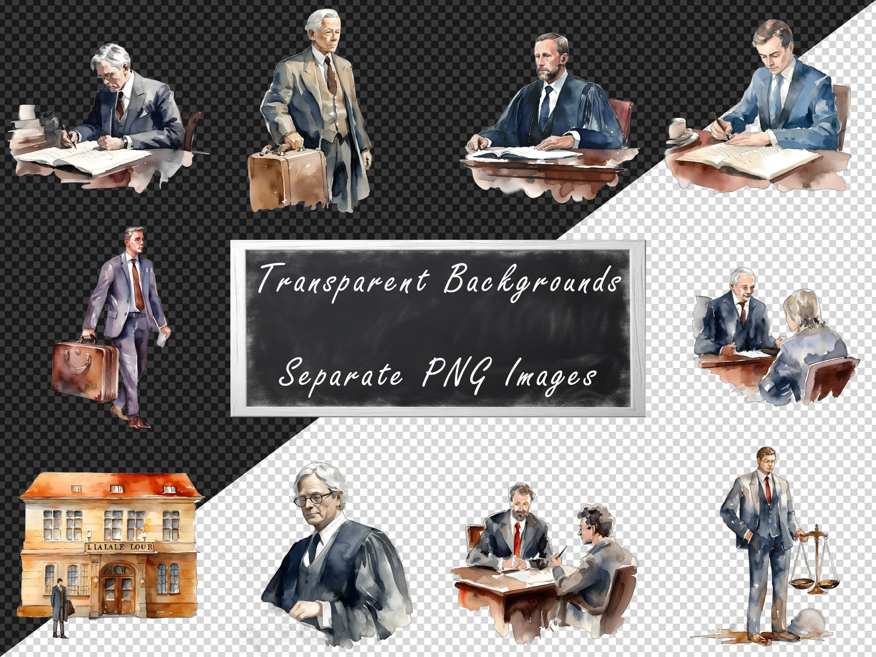 32 Lawyers Courtroom Watercolor Clipart PNG Set, Justice Themed Clipart ...