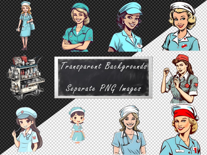 Cute Female Nurses Clipart PNG Set, 32 Colorful Woman Healthcare ...