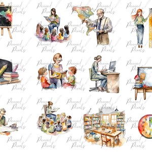 Teachers Classroom Watercolor Clipart PNG Set, 24 Colorful Classroom ...
