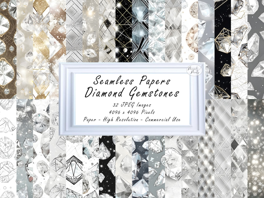 Diamond Gemstone Mixed Styles Seamless Digital Paper - Dazzling White ...