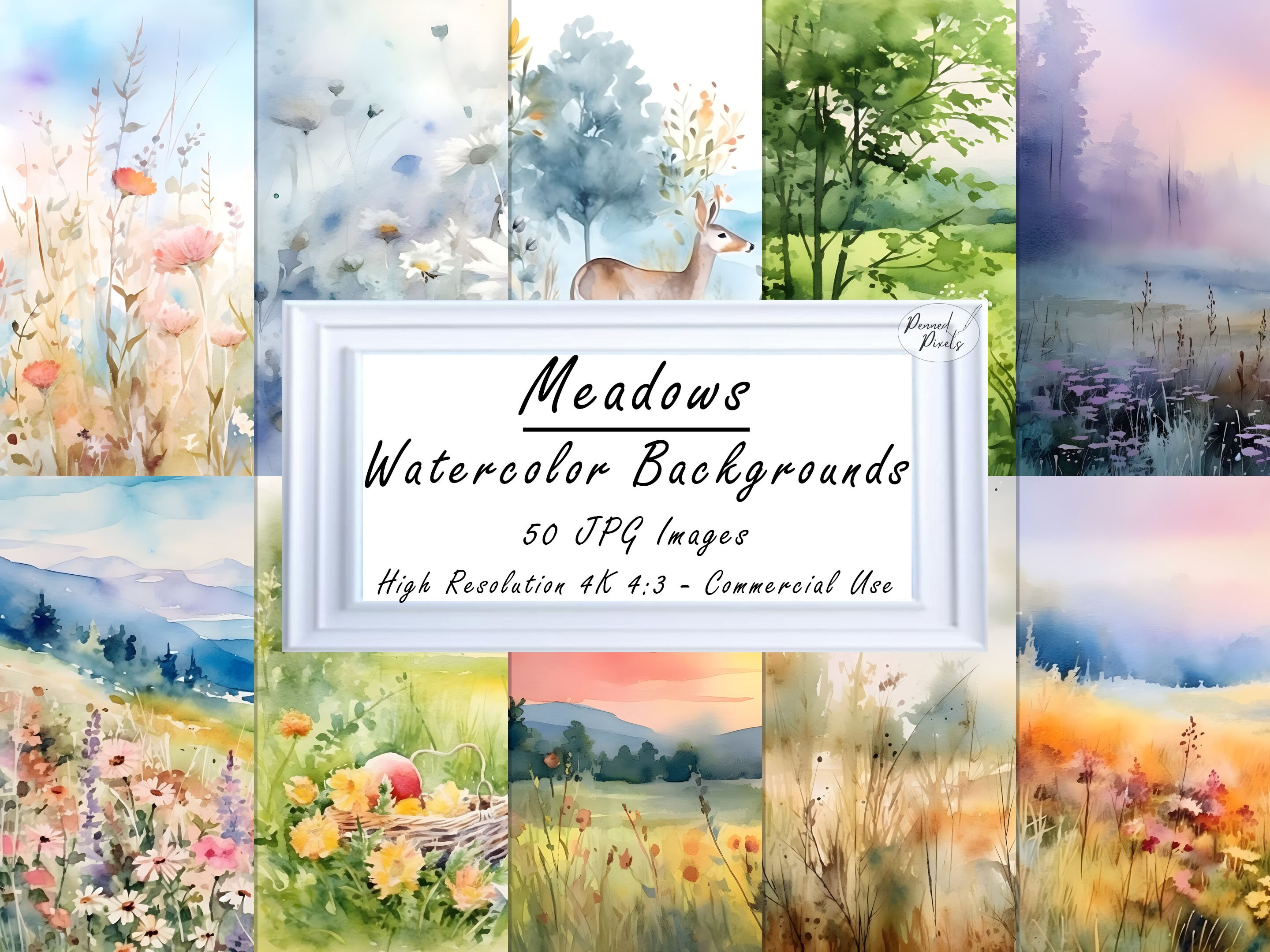 Watercolor Meadow Backgrounds 50 Beautiful Floral Prints Spring Flowers ...