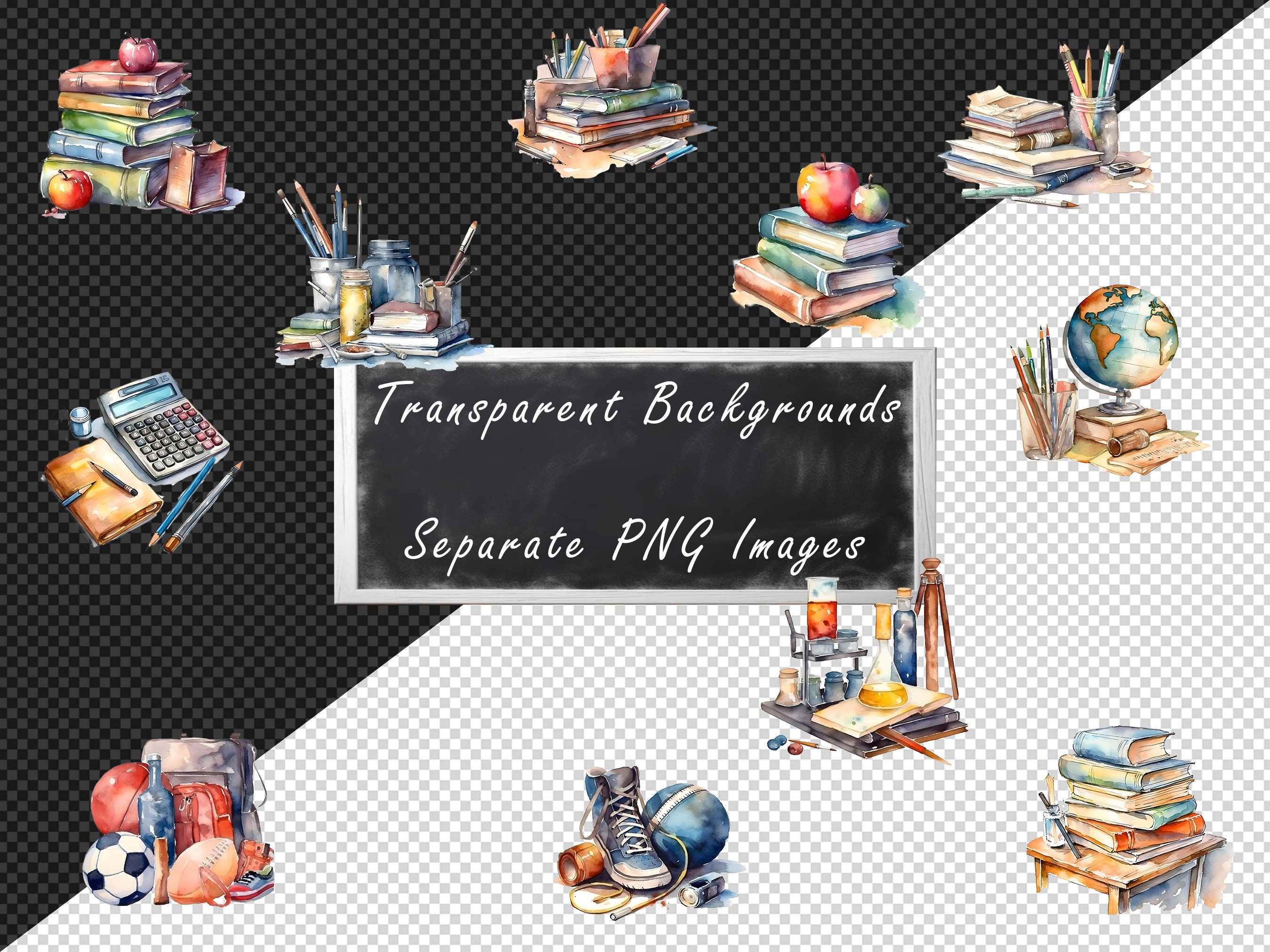 Watercolor School Clipart PNG Classroom Artwork for Teachers - Etsy