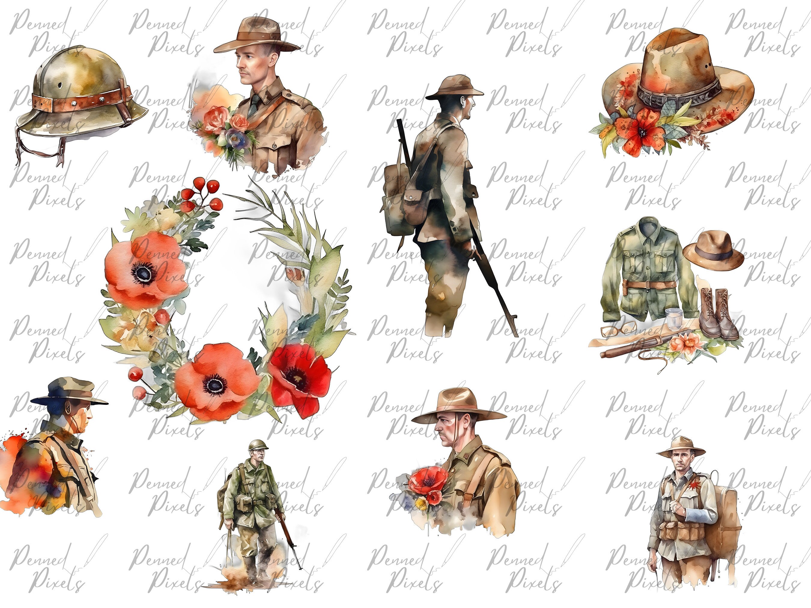 Anzac Day Watercolor Clipart, Heartfelt Australian Military Remembrance ...