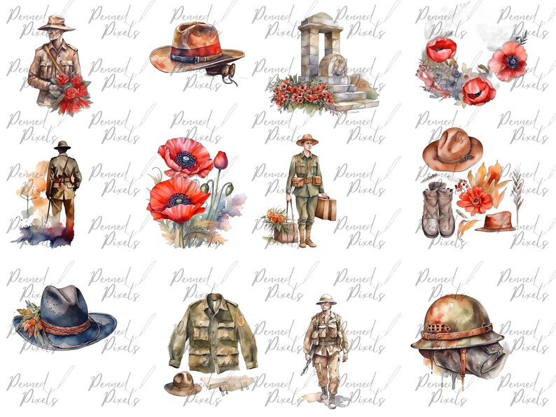 Anzac Day Watercolor Clipart, Heartfelt Australian Military Remembrance ...