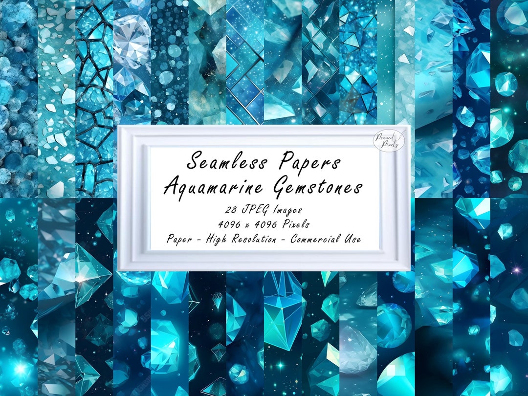Aquamarine Gemstone Mixed Styles Seamless Digital Paper Cool Blue-green ...
